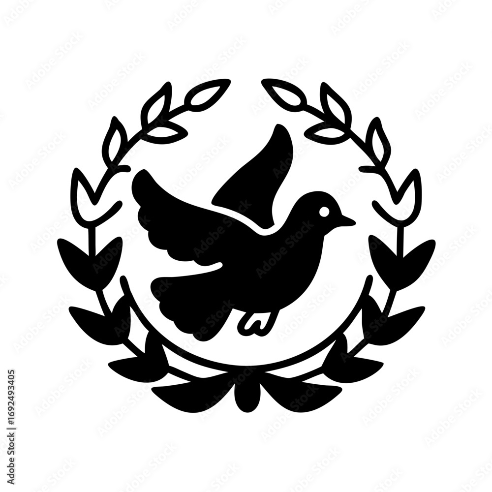 Vector art of dove with olive branch in wreath, a symbol of peace, hope ...
