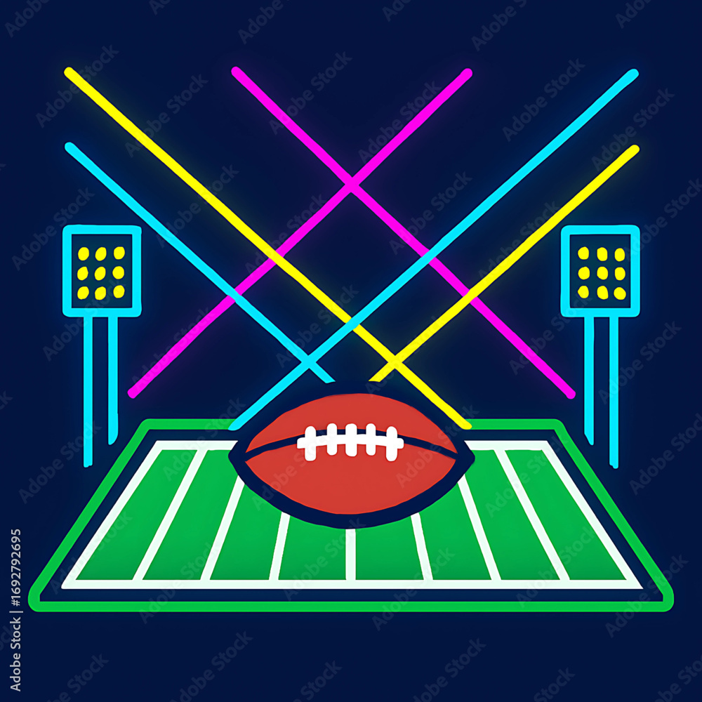 Neon gridiron spectacle with an American football on a glowing field ...