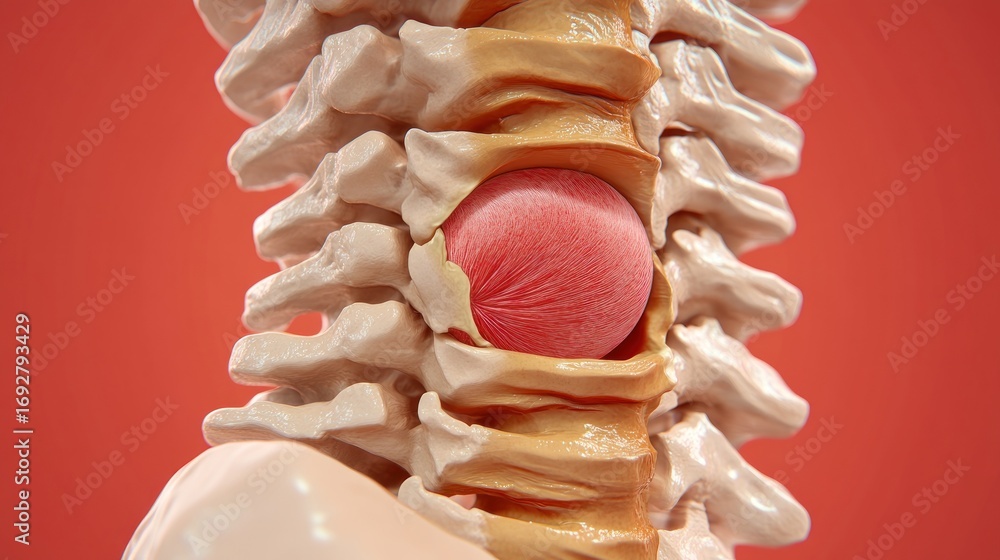 Herniated disc pressing on spinal cord causing pain and nerve damage in ...