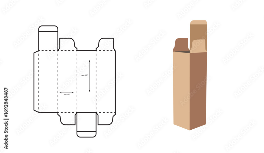 Tall Folding Carton Box with Dieline Template and 3D Mockup Slim ...