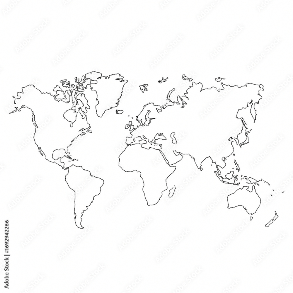 “World Map Vector – Minimalist Black Outline on White Background for ...