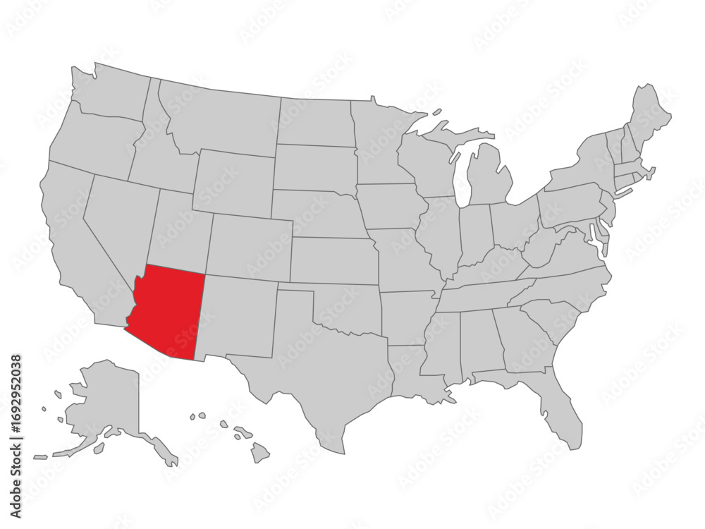 United States political map with Arizona state highlighted, vector ...