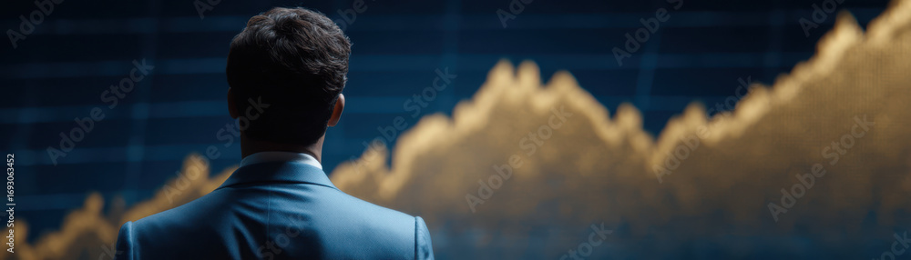 Gold price surge, man in suit watches gold price surge on financial ...