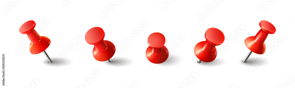 Vetor Realistic push pins. Push pin vector illustration. Red pin for ...