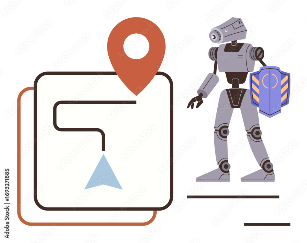 Autonomous robot with shield securing a GPS navigation route and ...