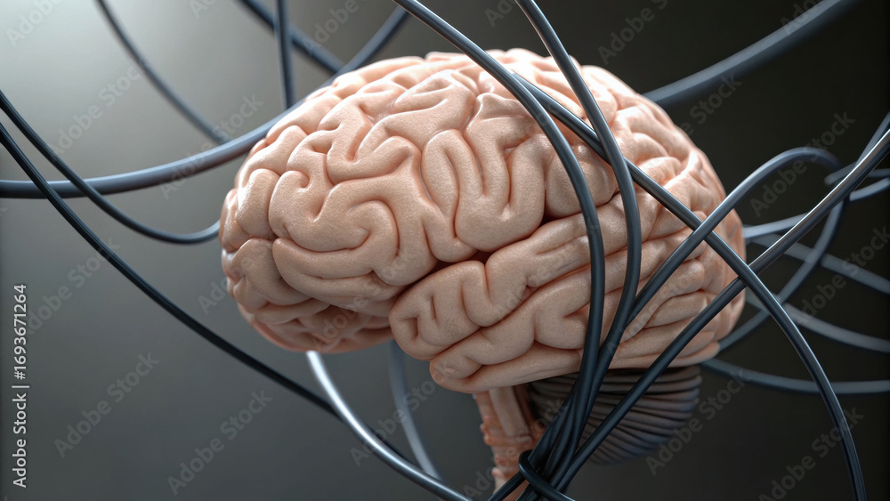 Human brain wire artificial intelligence technology connection macro ...