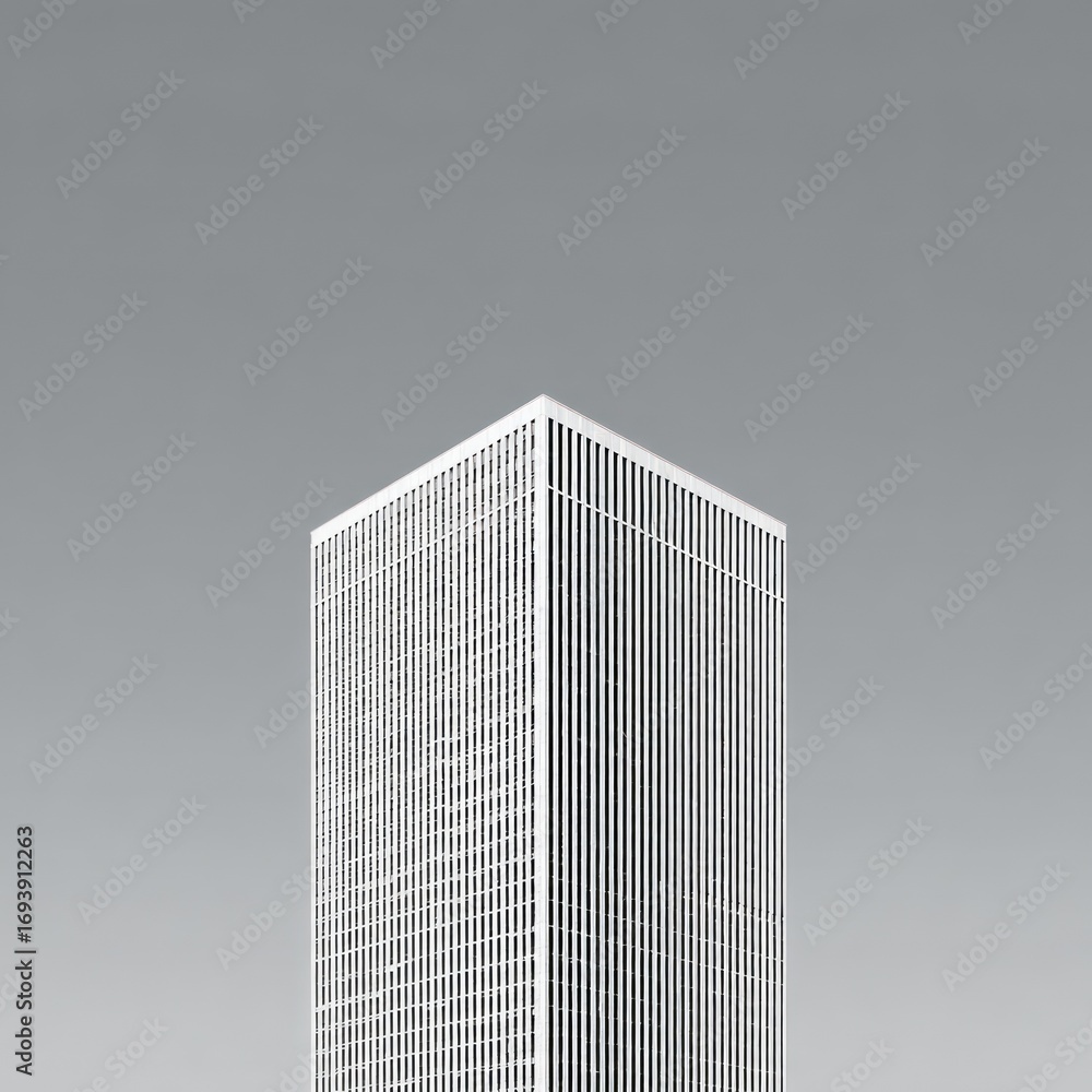 Skyscraper point of view.Tall building angled up against a neutral sky ...