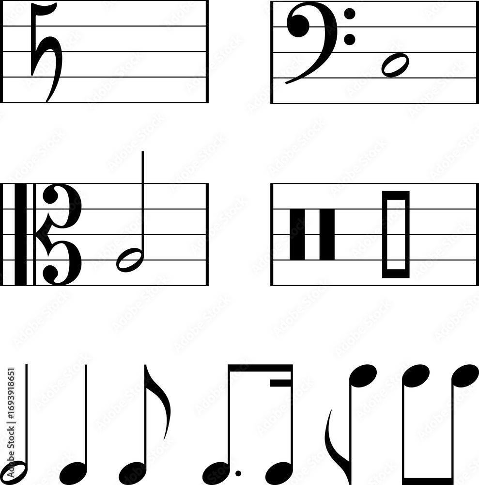 Music notes pattern, music symbols, notes, clefs and sharps. Various ...