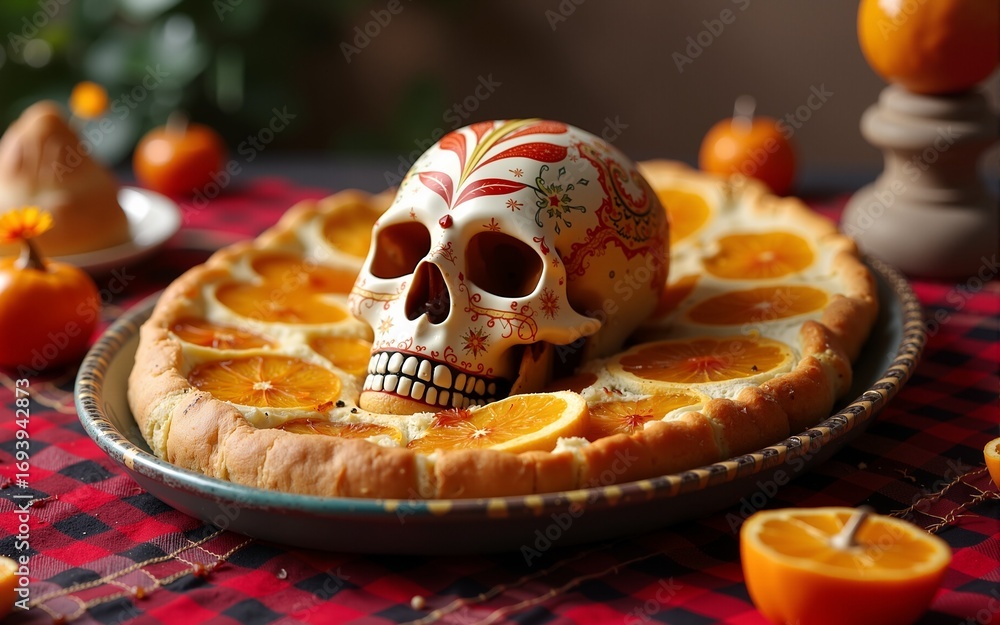 Stock-Illustration „Ofrenda de día de muertos. Con calavera de azúcar ...