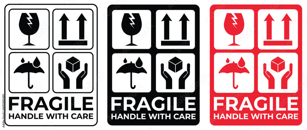 Fragile package icons set, handle with care logistics and delivery ...