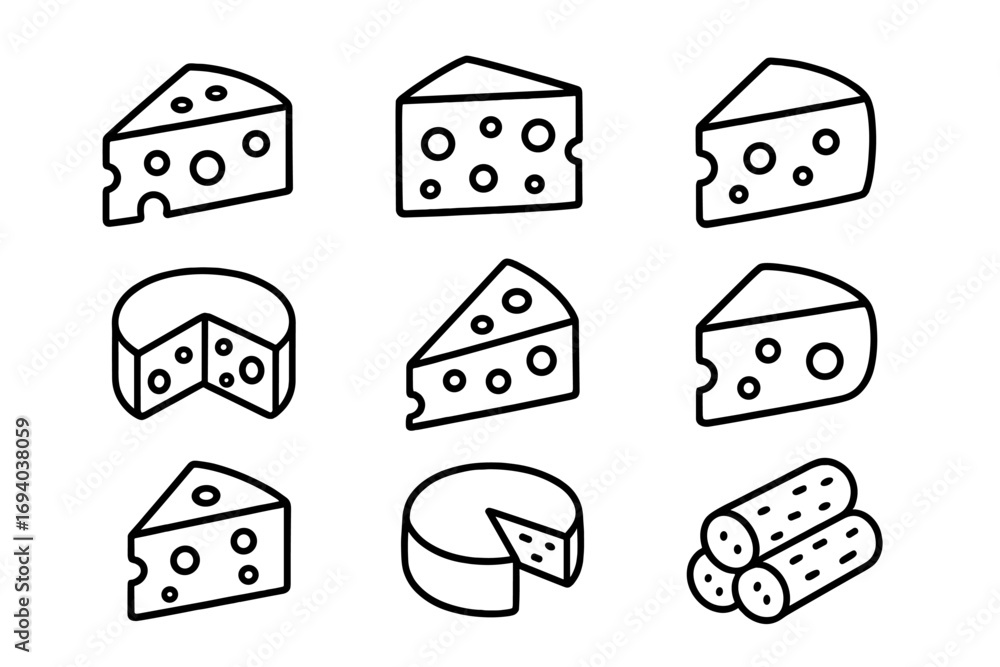 Cheese line icon set. Vector collection of cheese types like Swiss ...