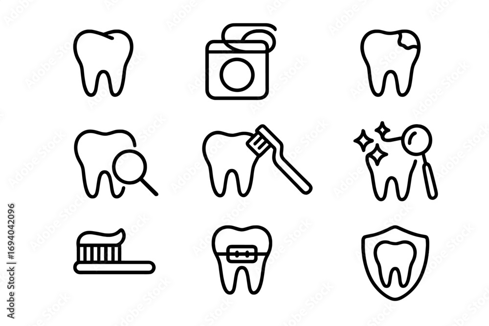 Dentistry line icon set. Dental care outline symbols for web design and ...