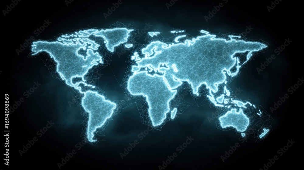 Blue tint applied to a digital world map, symbolizing global ...