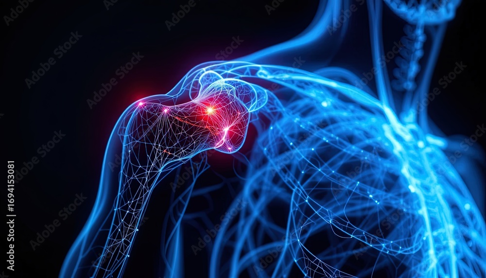 Shoulder joint pain with inflammation and nerve damage, medical ...