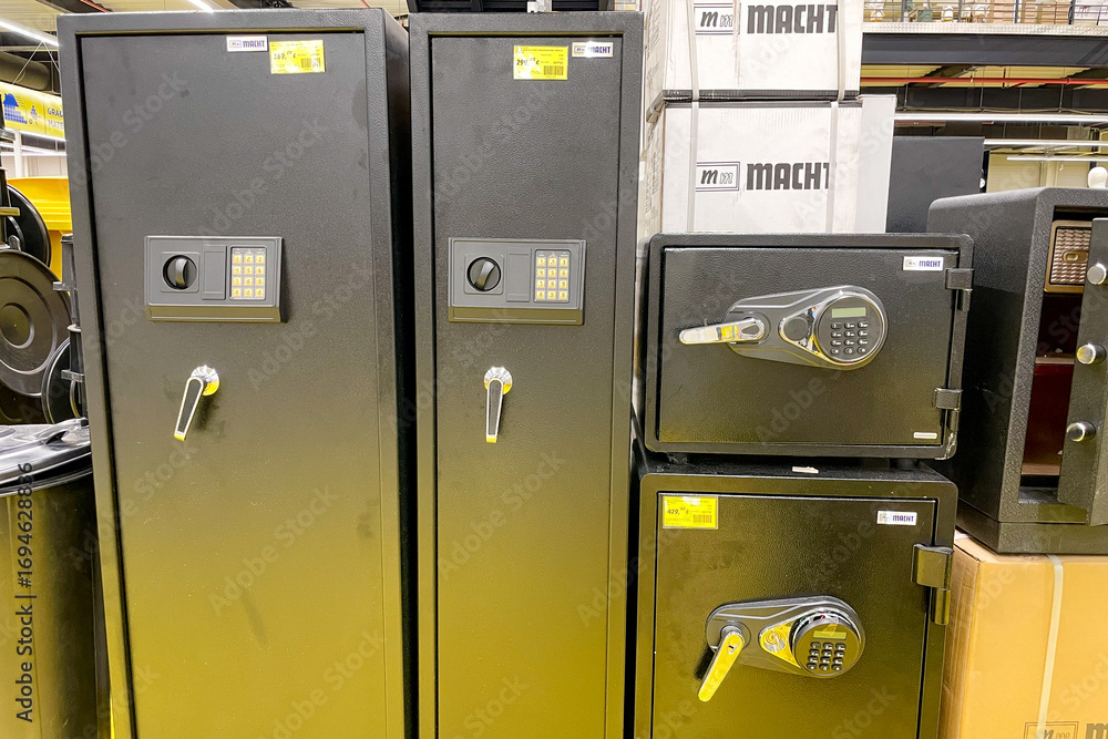 Bar, Montenegro, 25 July 2025, Various safety safes box on store shop shelf Stock Photo | Adobe ...