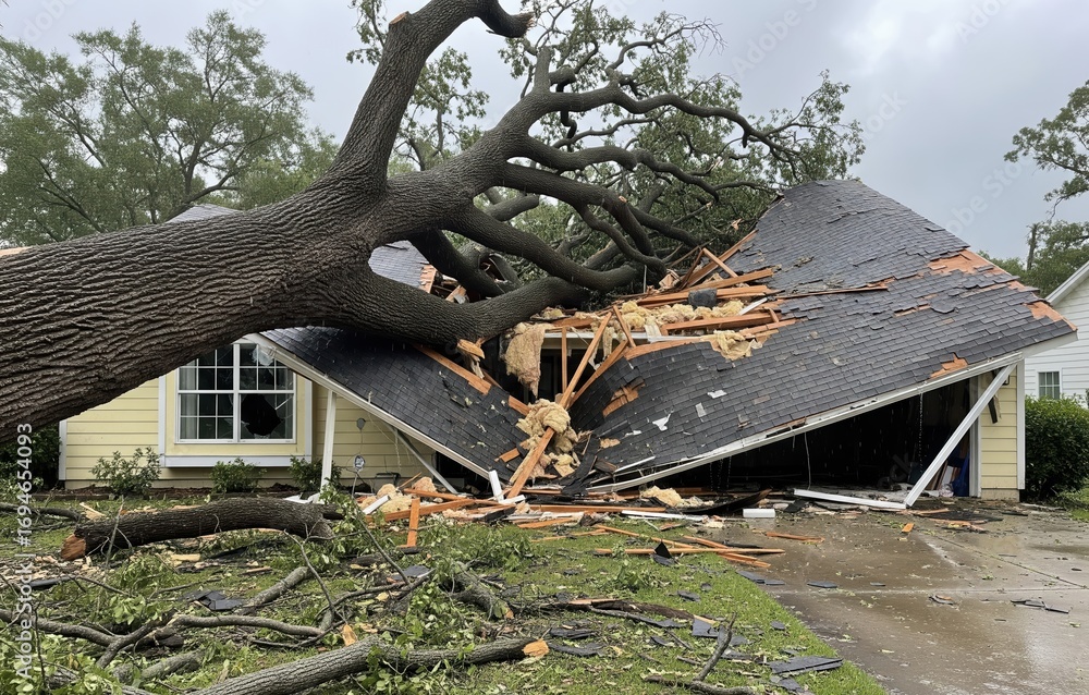 Residential property damaged by storm after large tree collapse across ...