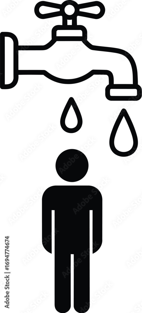 Symbol of a person receiving water from a dripping tap, symbolizing ...