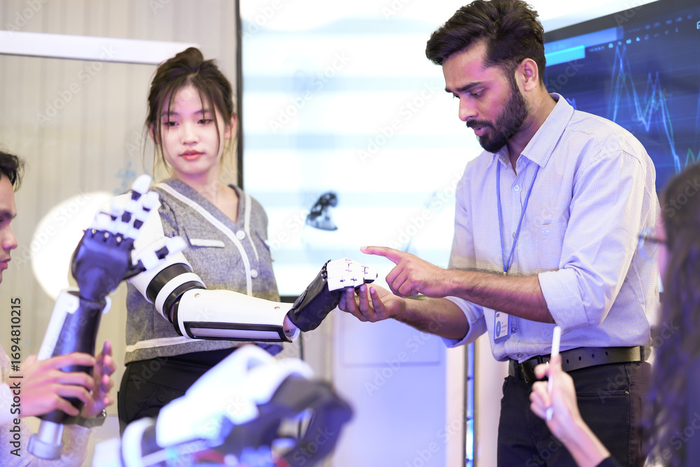 Foto de Stock Bio-mechanical engineers test a myoelectric prosthetic ...