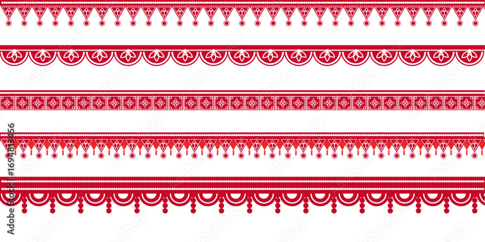 Elegant red decorative Indian festival borders with mandala and ...