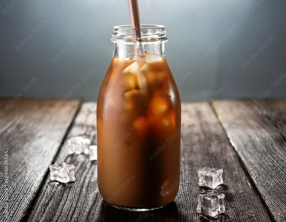 indonesian teh botol in glass bottle with ice and straw Stock Photo ...