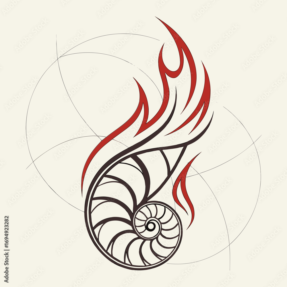 Vector art of stylized nautilus shell with flame design, showcasing ...