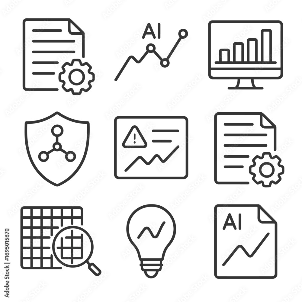 AI Insight Icons. Line style icons of automated insights generation ...
