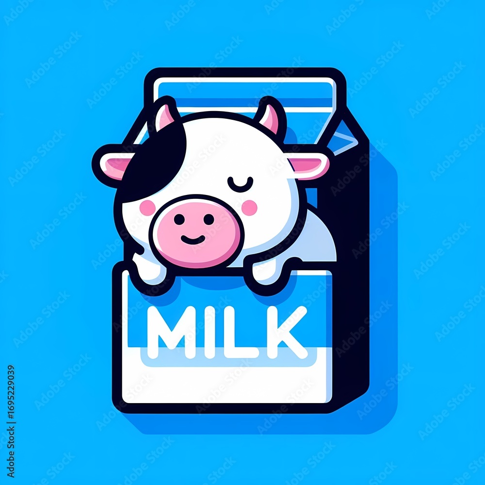 Cute cartoon cow character illustration inside a milk carton for ...