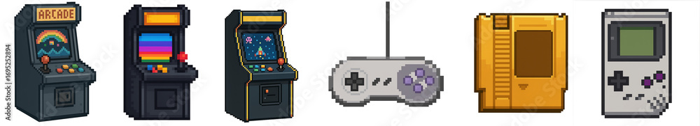 Стокова ілюстрація Retro pixel art illustrations of vintage gaming ...