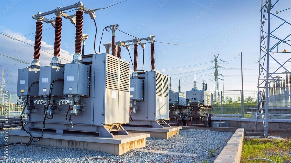 Power transformer with a robust metallic gray body and large cooling ...