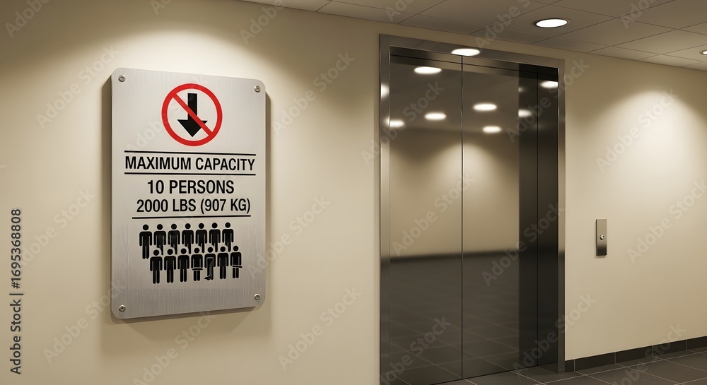 Stock-Foto „Elevator Capacity Warning Sign in a Building Safety and ...