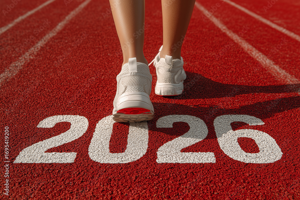 Runner at starting line for 2026 goals Stock Photo | Adobe Stock