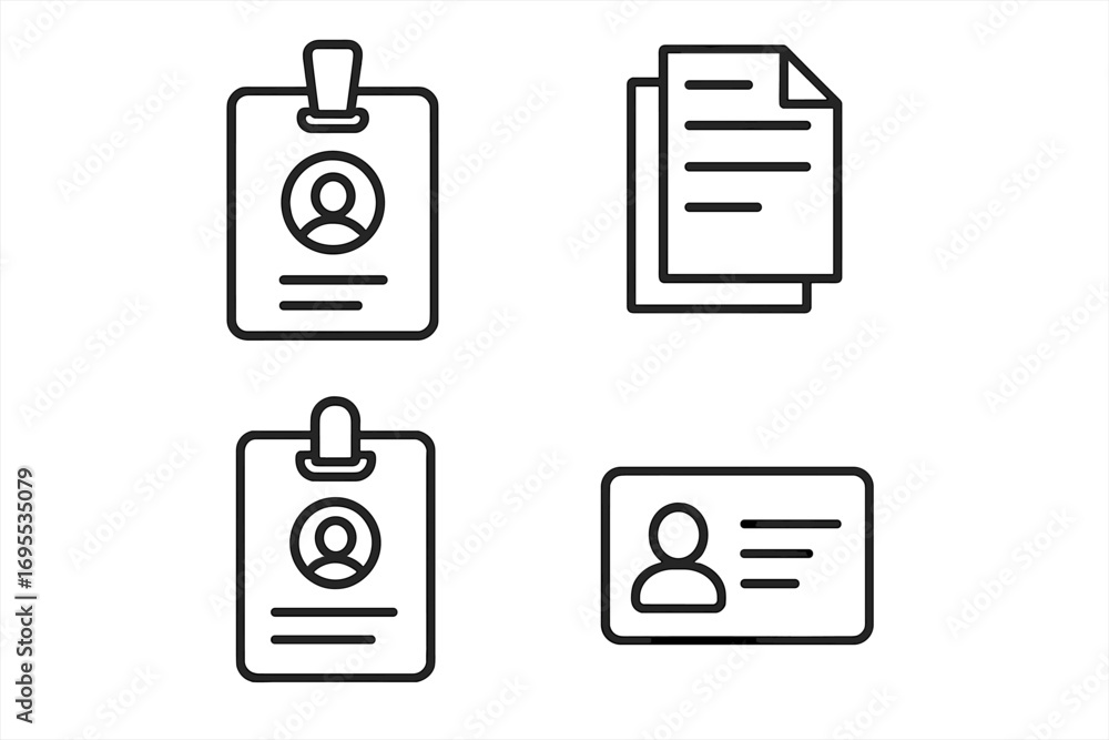 Employee badge and ID card line icon set. Office documents ...