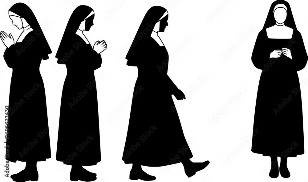 Silhouettes of Nuns Vector Set – sexy nuns, Religious Women in ...