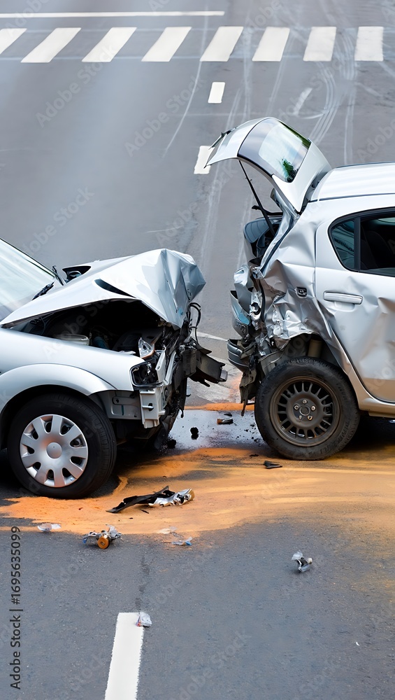 Devastating car crash with extensive damage to both vehicles ...