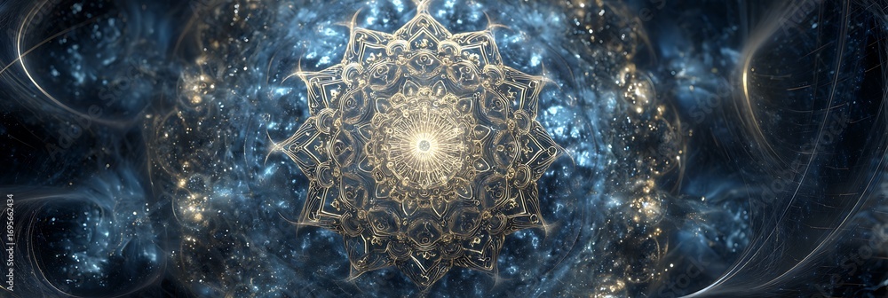 Mantra visualization with sacred symbols animated in a virtual sphere ...