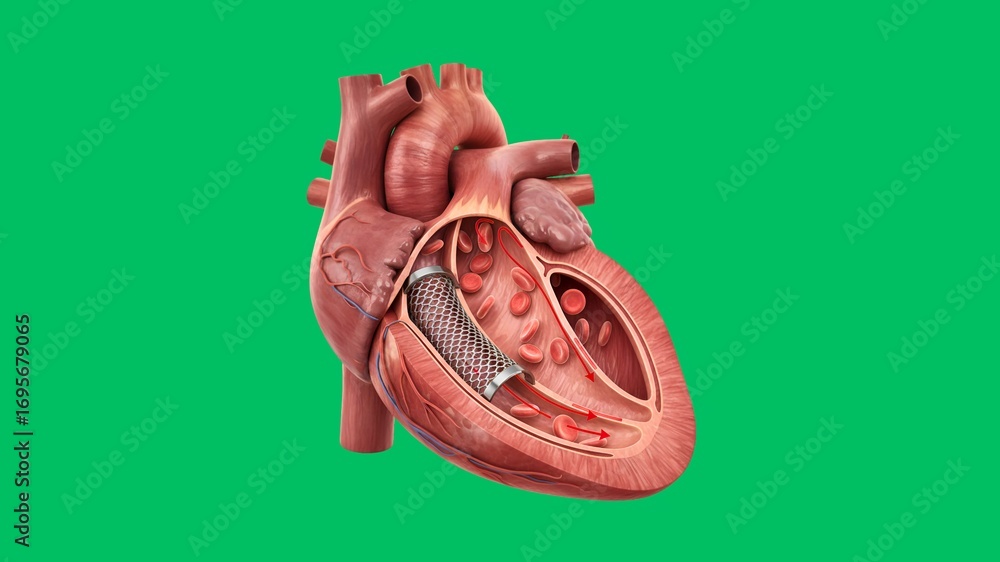 3D medical illustration showing the inner structure of the human heart ...