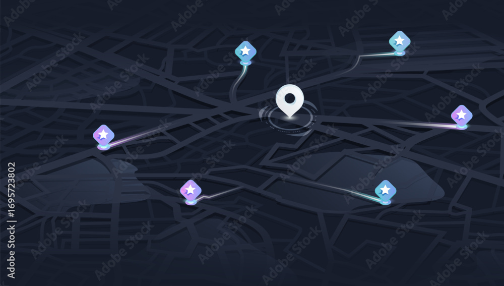 GPS tracking system to navigate around the city marks. Abstract city ...