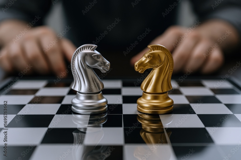 Strategic Chess Game: Knight Pieces Face Off in a Battle of Wits and ...