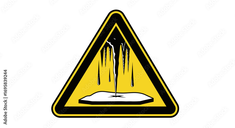 Warning sign depicting dripping ice and icy surface for safety alerts ...