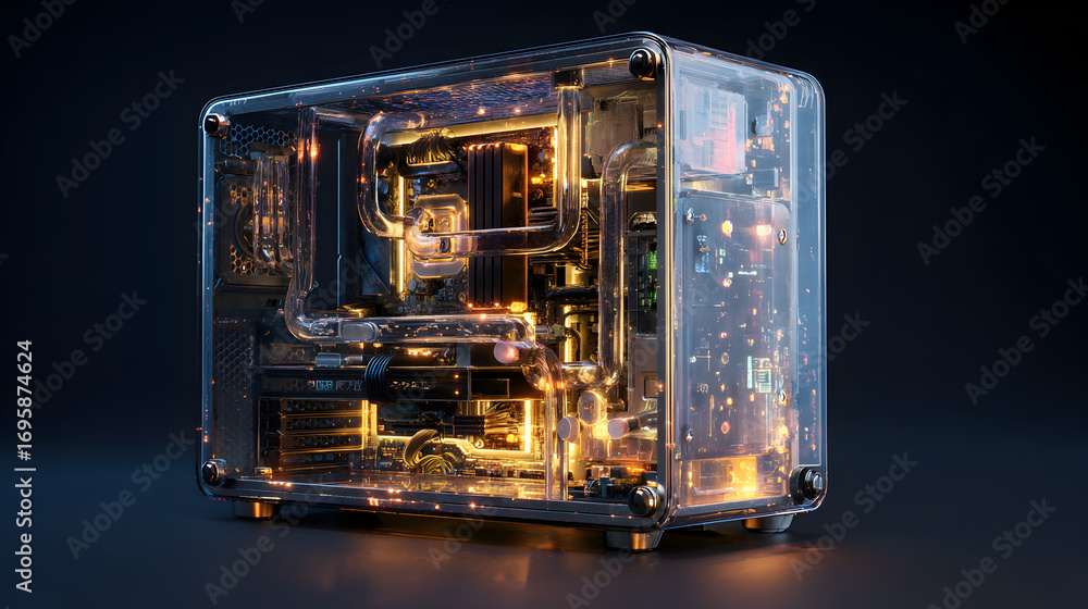 Stunning professional gaming computer with liquid cooling in a clear ...