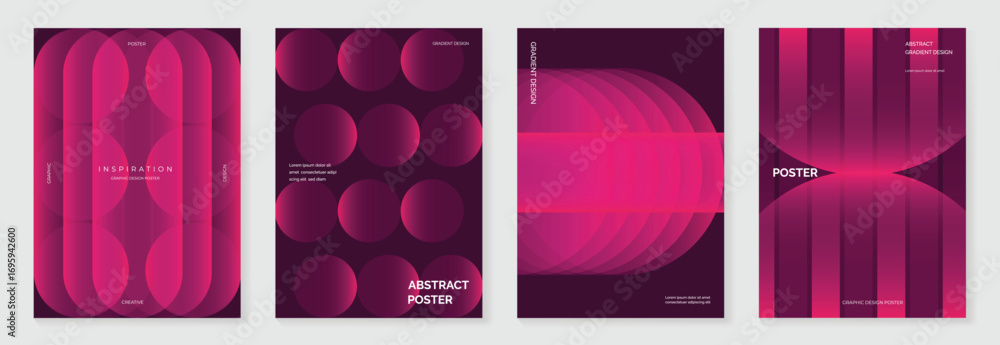 Modern gradient poster background vector set. Cover template with vibrant geometric shape in ...