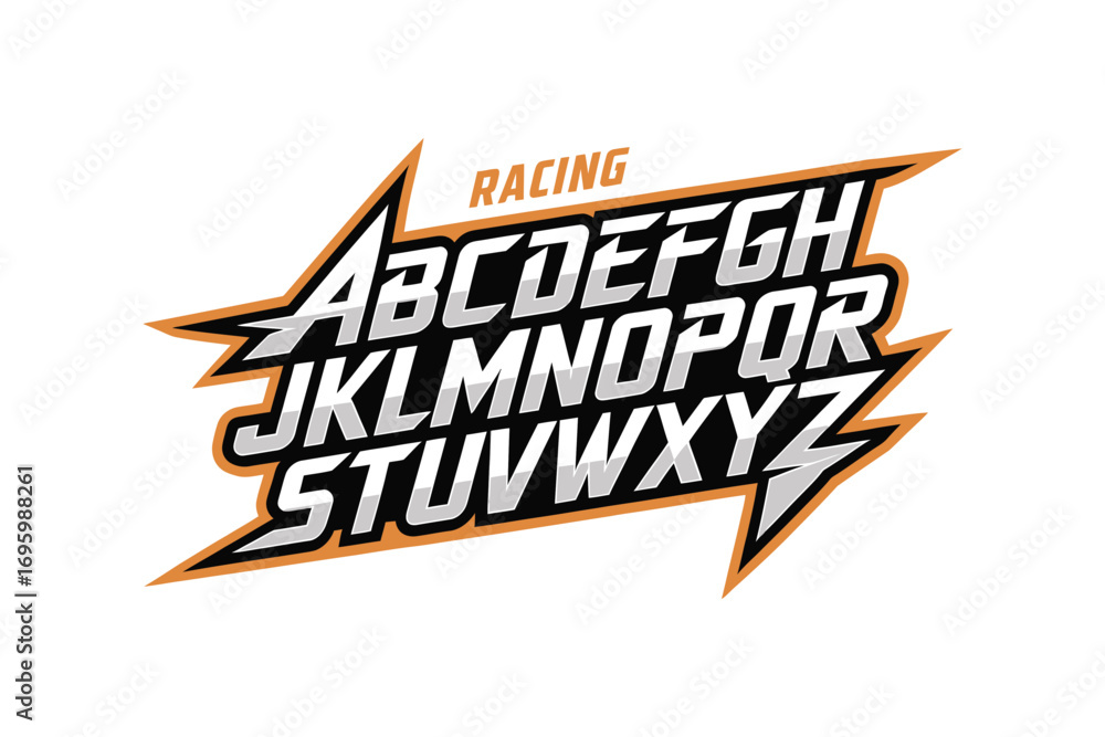 Dynamic alphabet design with a modern racing theme. Bold, sharp vector ...