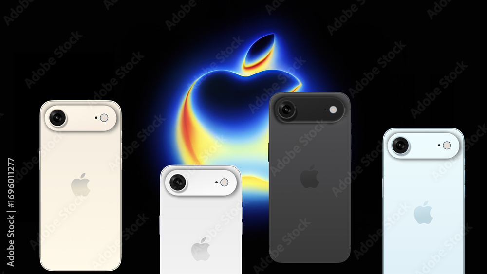 Apple iPhone 17 Air and iPhone 17 Pro shown in Apple Awe design. High ...