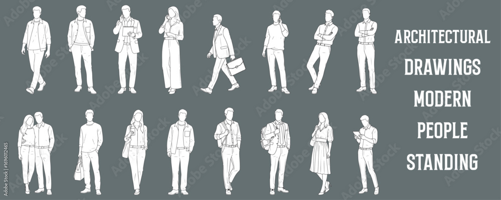 Architectural Drawings modern people standing in various casual and ...