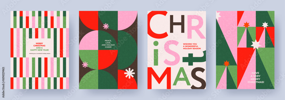 Merry Christmas and Happy New Year Set of backgrounds, greeting cards ...