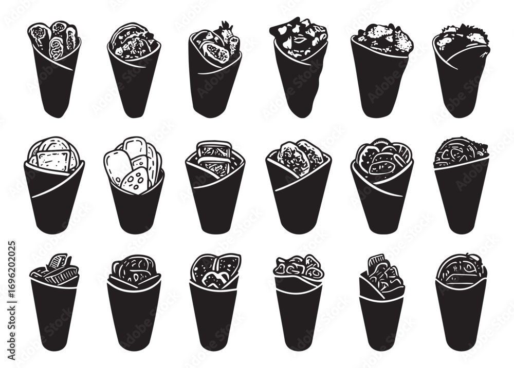 เวกเตอร์ Stock Shawarma Icon Set – Middle Eastern Food Vector Symbols ...