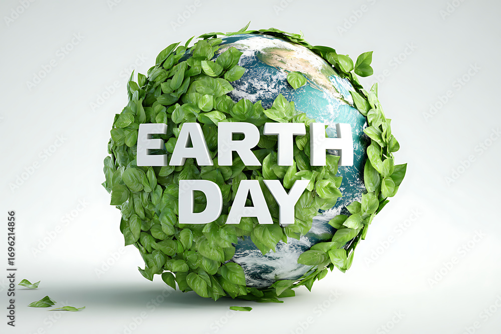 Celebrate our planet with vibrant green leaves embracing the Earth, a ...