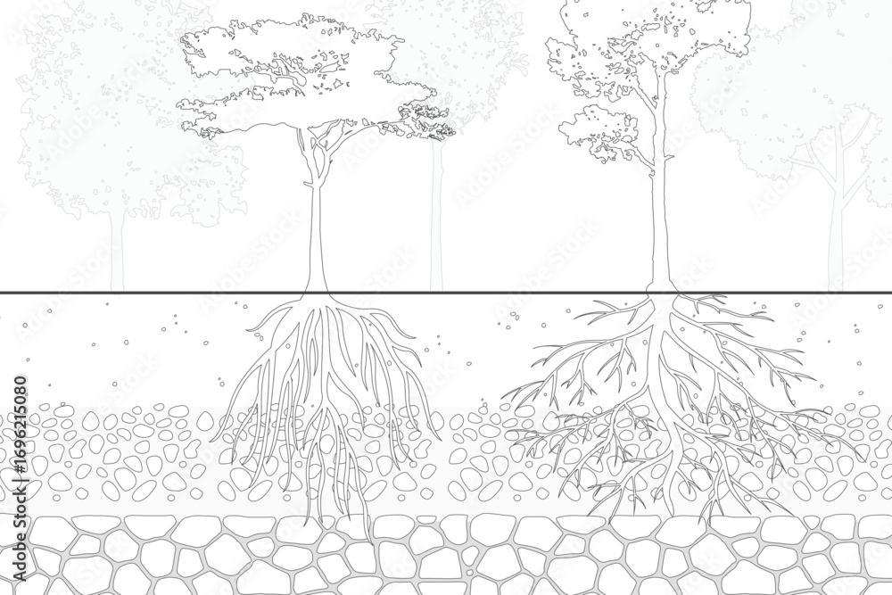 Vector de Stock Cad tree line minimal style. Forest section, soil layer ...
