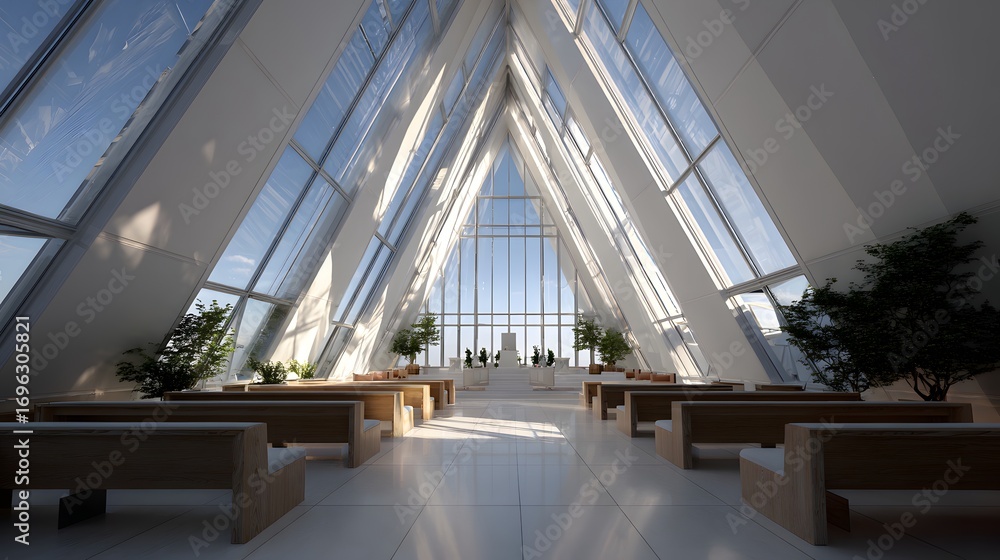 Modern chapel architecture interior design with glass windows for ...