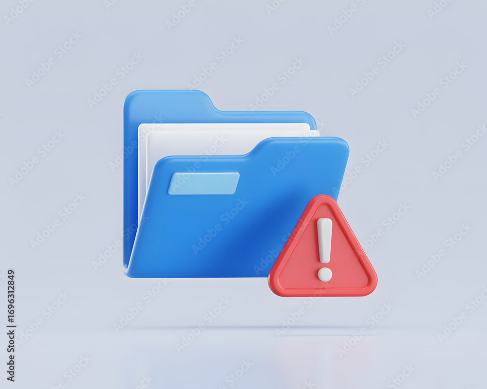 Blue folder icon with red warning triangle indicating a critical file ...